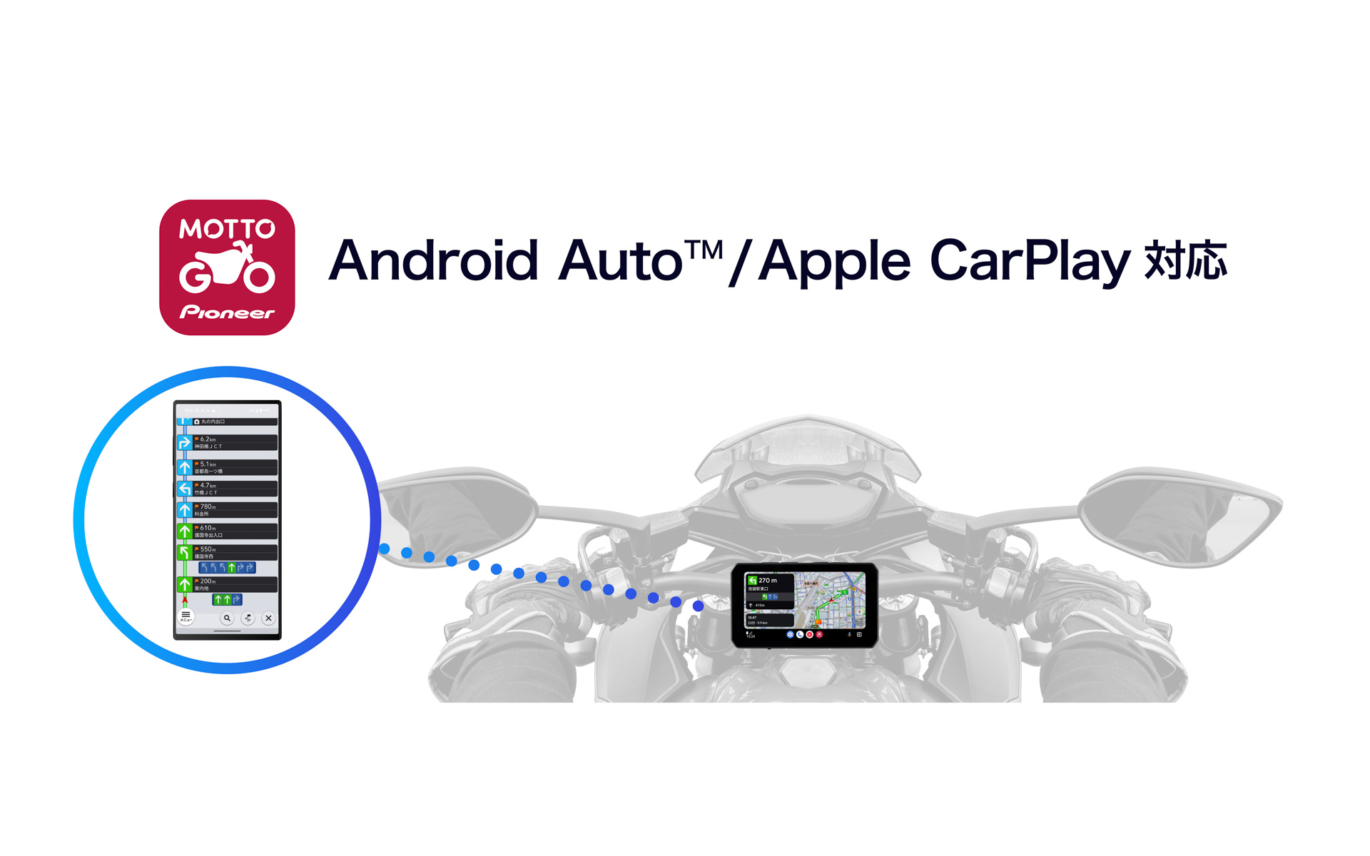 パイオニア、「MOTTO GO」のアップデートで「Apple CarPlay」「Android Auto」に対応 - Car Watch